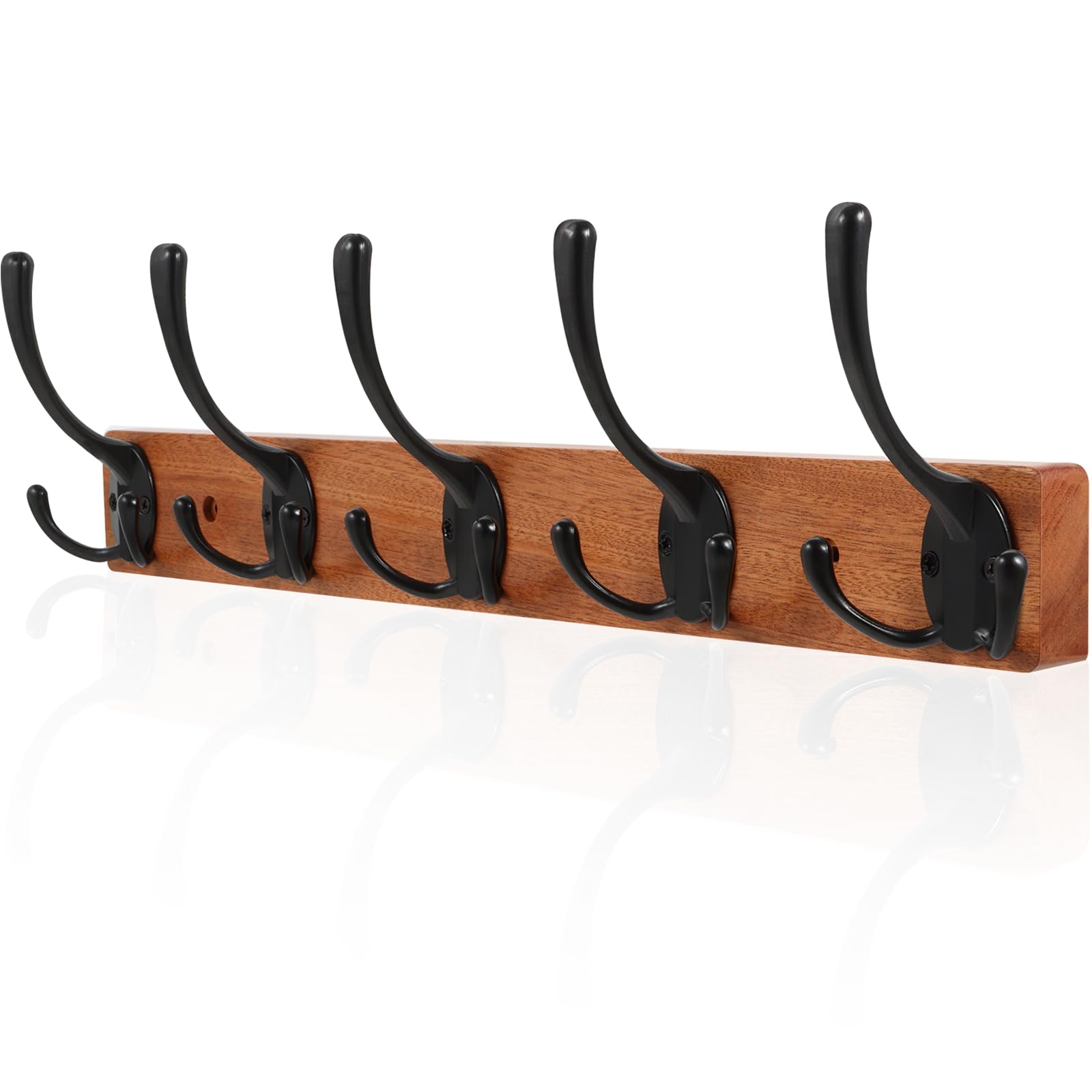 IBosins Coat Rack Wall Mount, 33.5'' Long, Entryway Hanging Hooks Rack, Metal Wood Coat Rack with 8 Black Tri-Hooks, Wooden Decorative Hooks Rail for Coat, Scarf, Bag, Towel, Hat, Key