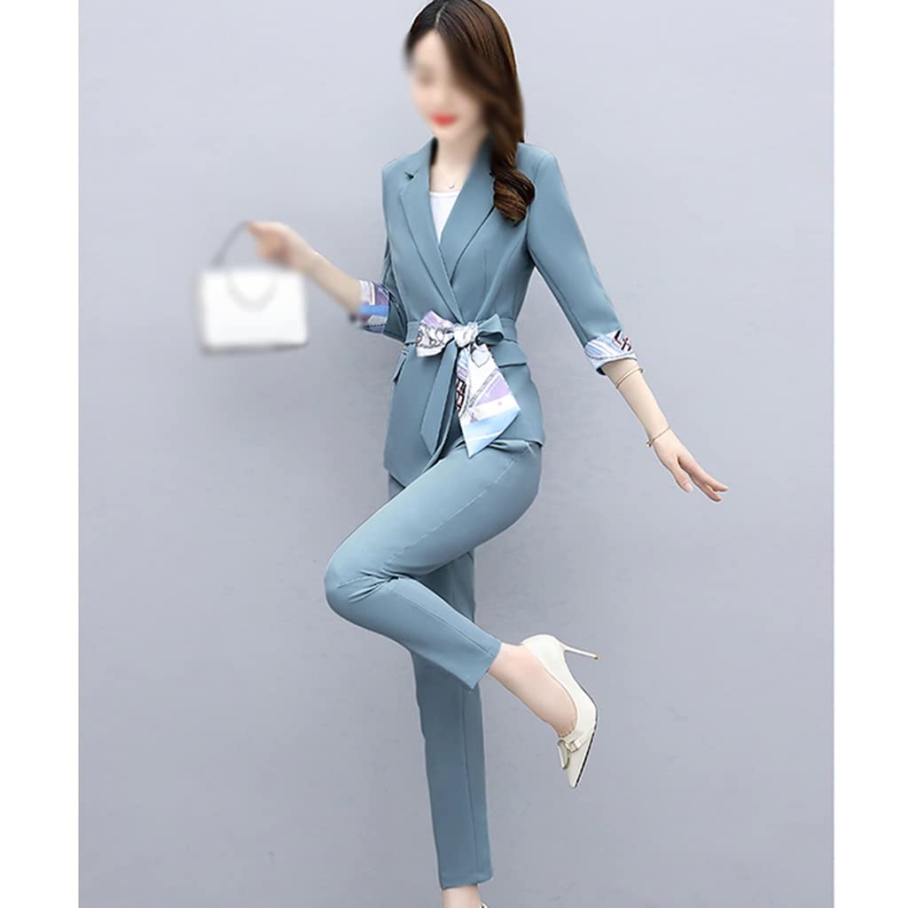 DHTDVD Women's Suit Suit Spring and Summer Slim Women's Pants Suit Jacket & High Waist Pants Casual Two-Piece (Color : D, Size : XL Code)