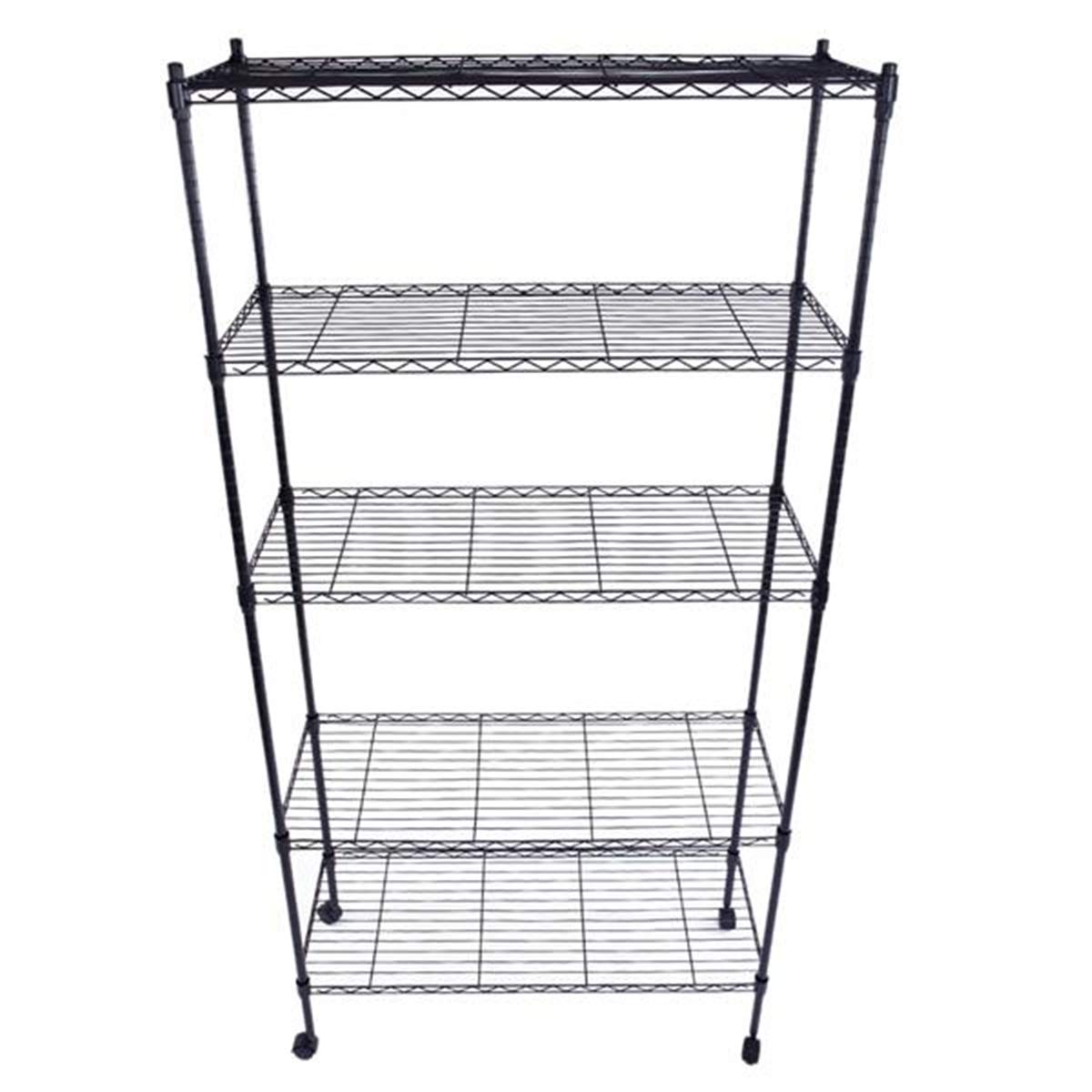MAXMYE 5-Layer Iron Shelf, Shelving Storage Unit on 1.5'' Wheel Casters, Metal Organizer Wire Rack, Plastic Coated Storage Cabinet (35.43" x 13.78" x 65") for Living Bedroom/Kitchen/Office
