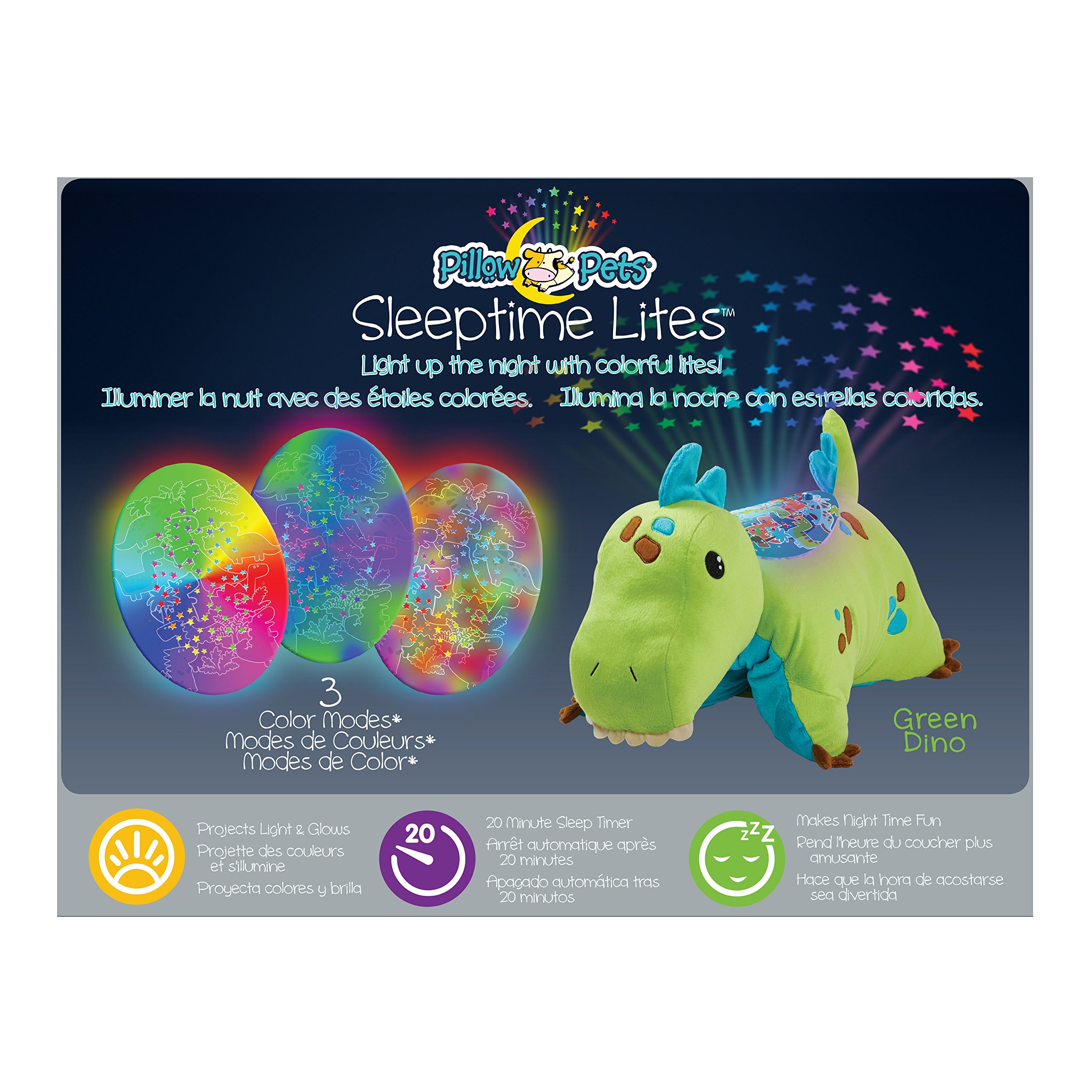 Pillow Pets Sleeptime Lites Green Dinosaur Stuffed Animal Plush Night Light