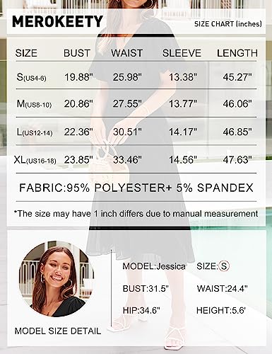 MEROKEETY Womens 2023 Summer Puff Sleeve Wrap V Neck Pleated Flowy Midi Dress for Wedding Guest,Black,M