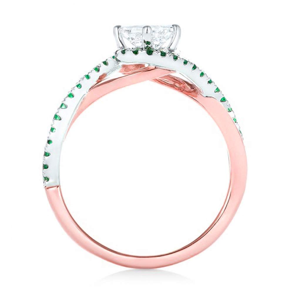 Czjewelry Rose Gold Plated 2-Tone Princess Cut Wedding Engagement Ring Anniversary Propose Eternity Bridal Halo