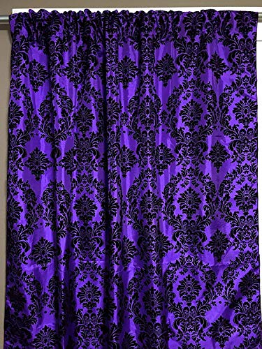 lovemyfabric Taffeta Flocking Damask Print Window Curtain Panel/Stage Backdrop/Photography Backdrop-Black on Purple (1, 56"X63")