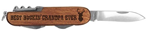 Grandpa Knife Best Buckin' Grandpa Ever Laser Engraved Dark Wood 6 Function Multitool Pocket Knife