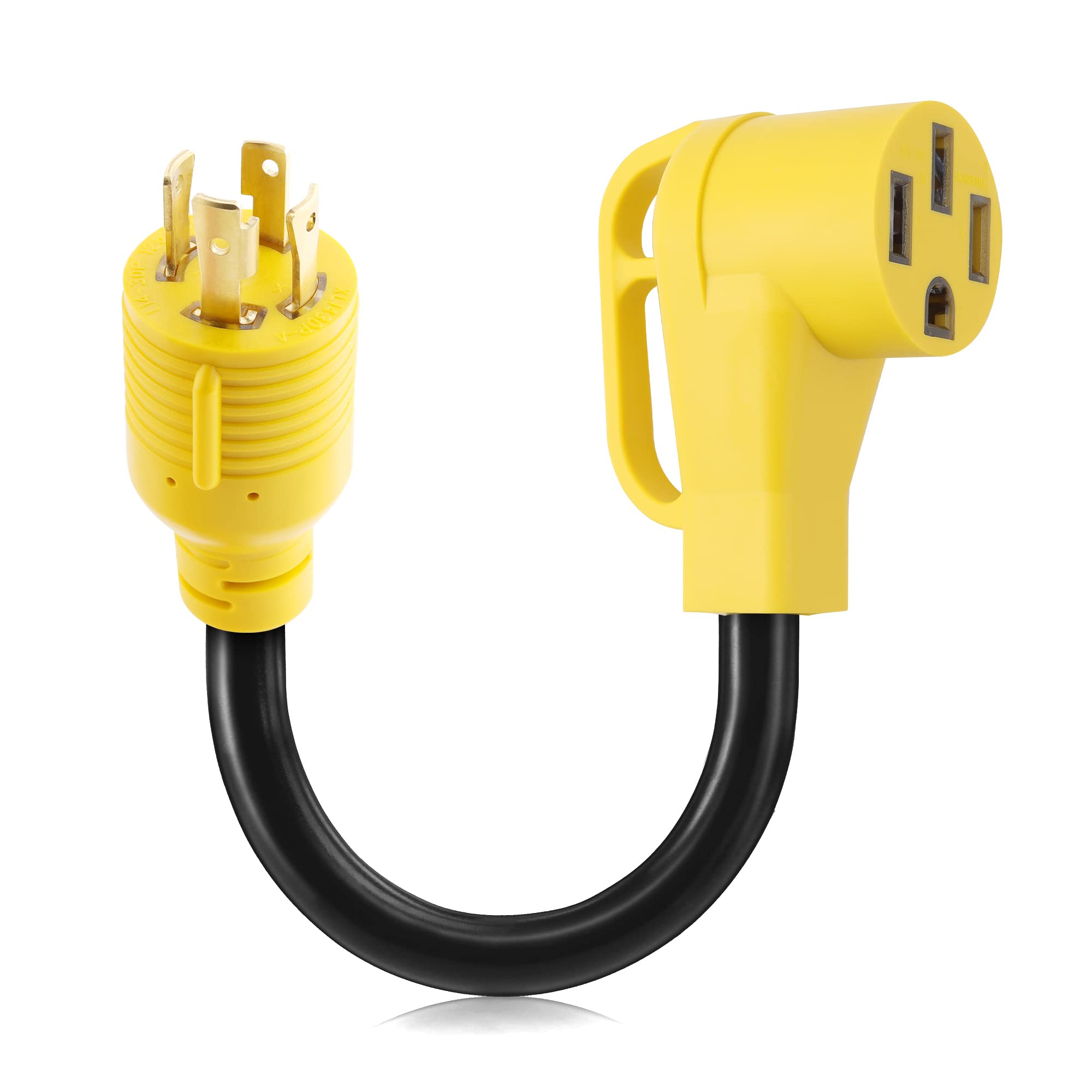 Flameweld Generator Adapter Cord - NEMA L14-30P Twist Lock Male Plug to TT-30R Female with Handle, 4 Prong RV Generator Adapter Cord 10 AWG 12Inches ETL (Orange)