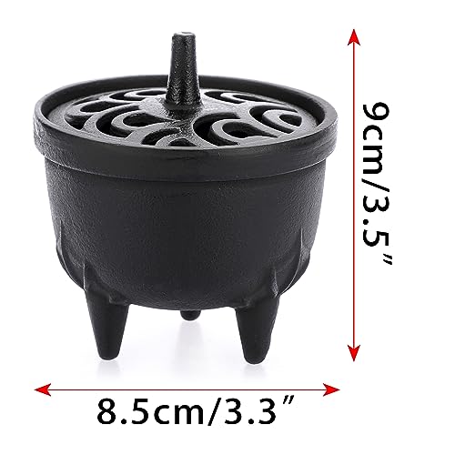 JUXYES Vintage Tripod Incense Burner Holder with Lid, Cast Iron Incense Holder Metal Cauldron Censer Antique Cone Coil Incense Burner Holder for Incense Resins, Cones or Wax Melts