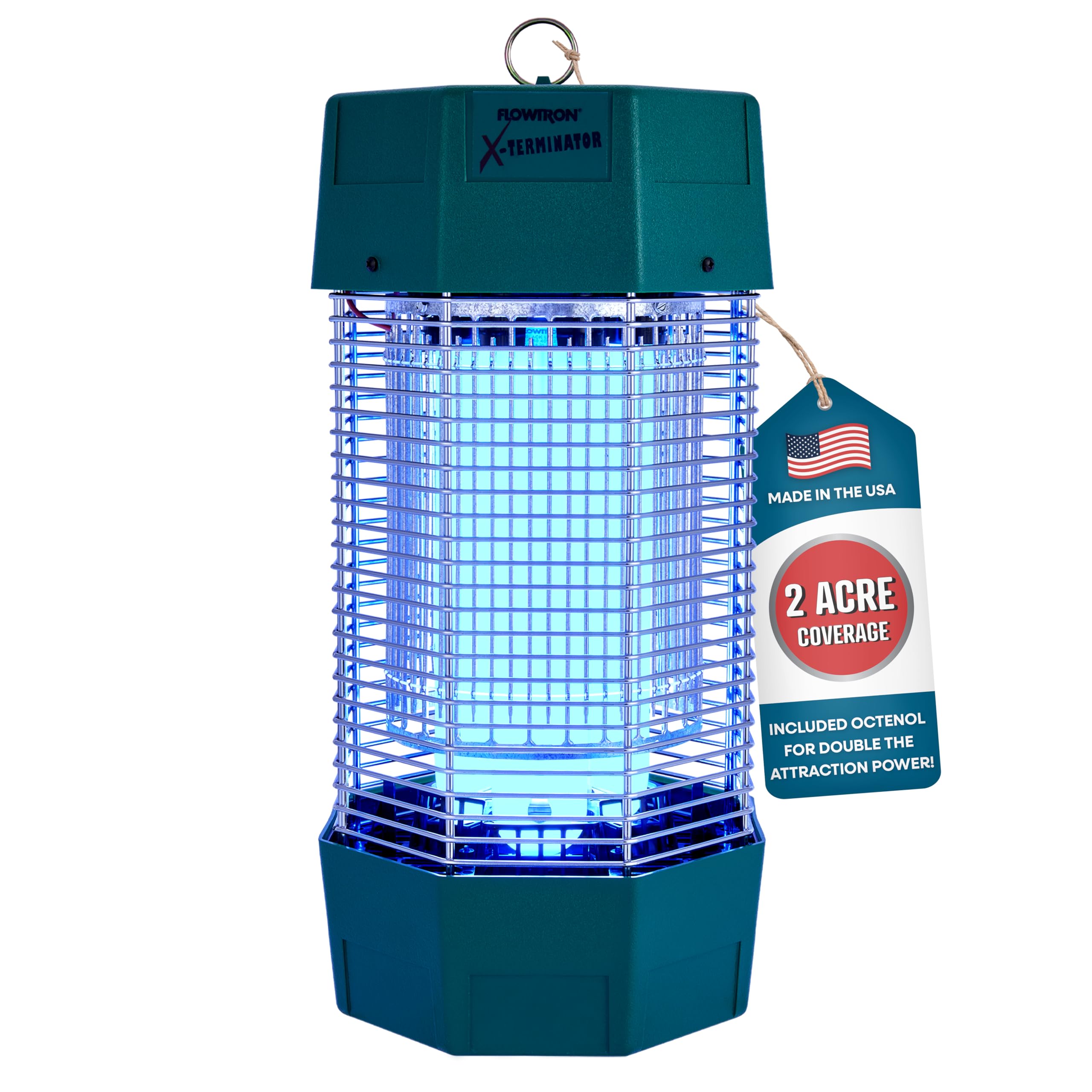 Flowtron Electric Bug Zapper 2 Acres Outdoor Insect Control with Dual Lure Method, 120W UV Light & Octenol Attractant for Fly & Mosquito, 5600V Kill Grid, Made in USA, UL Certified