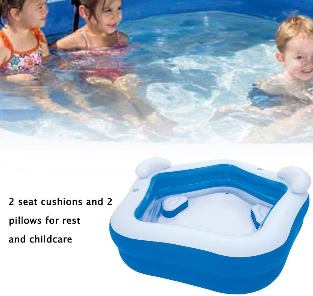 Inflatable Pool with 2 Seats,Headrest Cup Holder Family Paddling Pool Swimming Pool Bath Tub for Kids Toddlers Adults