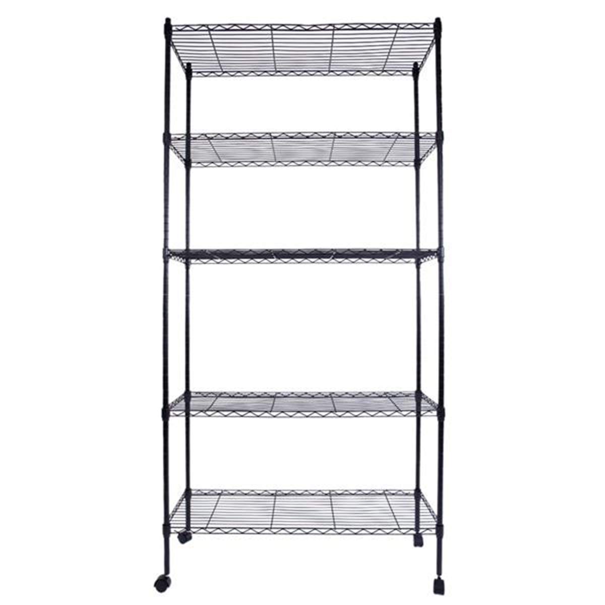 MAXMYE 5-Layer Iron Shelf, Shelving Storage Unit on 1.5'' Wheel Casters, Metal Organizer Wire Rack, Plastic Coated Storage Cabinet (35.43" x 13.78" x 65") for Living Bedroom/Kitchen/Office