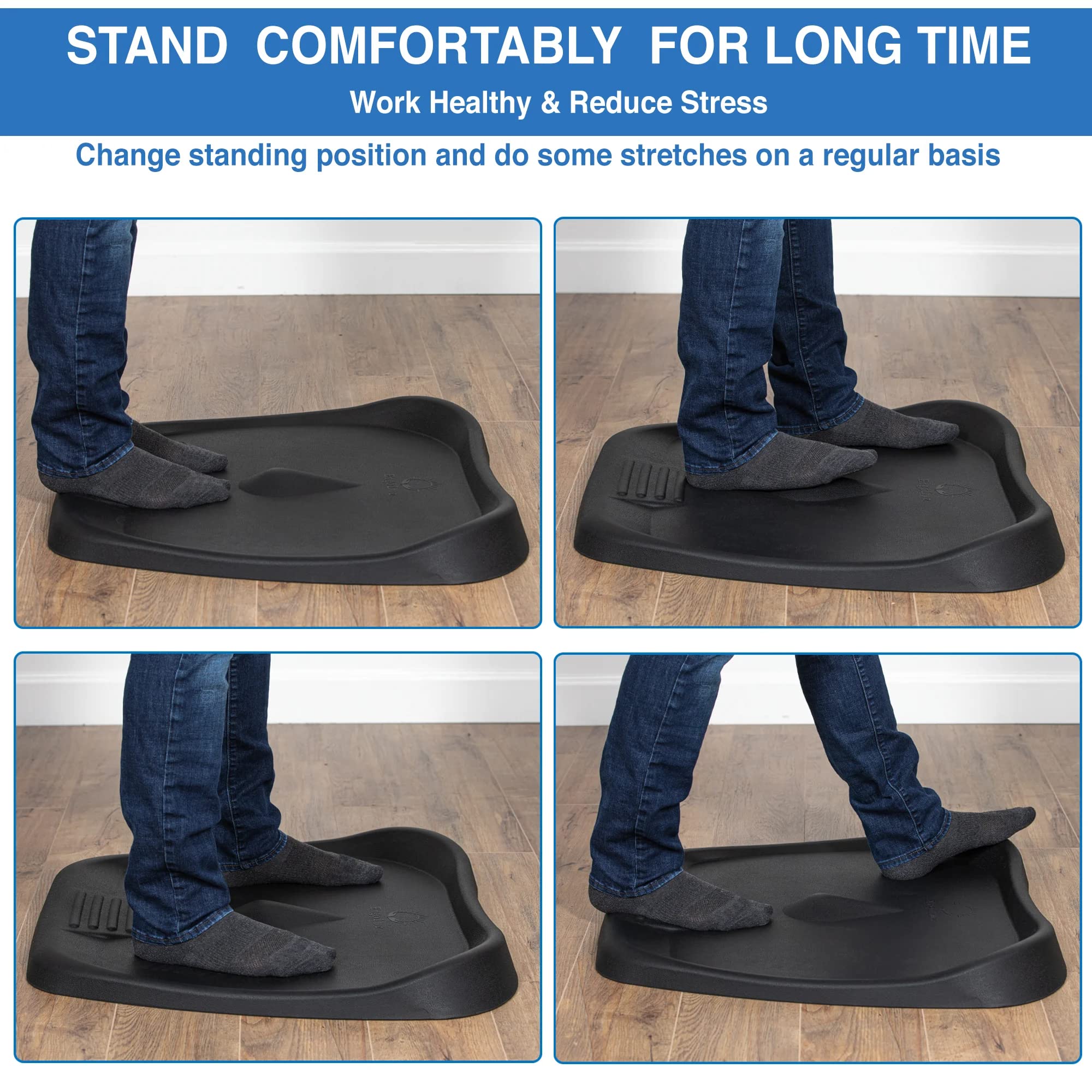 ErgoLuz Standing Desk Mat Anti Fatigue Kitchen Pad Cushioned and Comfort Floor Mats Padded Foot Foam for Office Solutions and Antifatigue Stand Up Cushion, Black