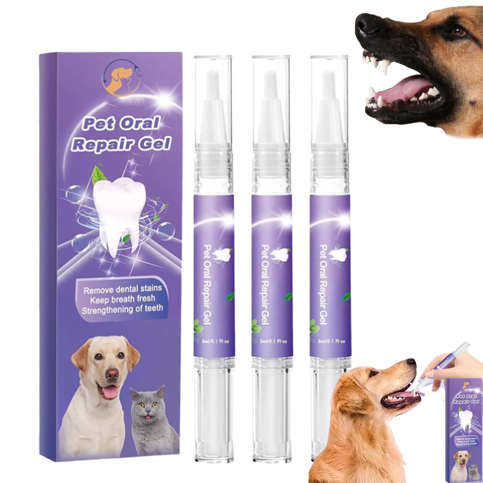 Jurnao Pet Oral Repair Gel for Dogs, 6 Pack Pet Oral Repair Gel, Oral Gel for Dogs Teeth Cleaning, Pet Oral Restorative Gel, Pet Oral Care Whitening Gel Pen for Dogs & Cats Teeth Repairing