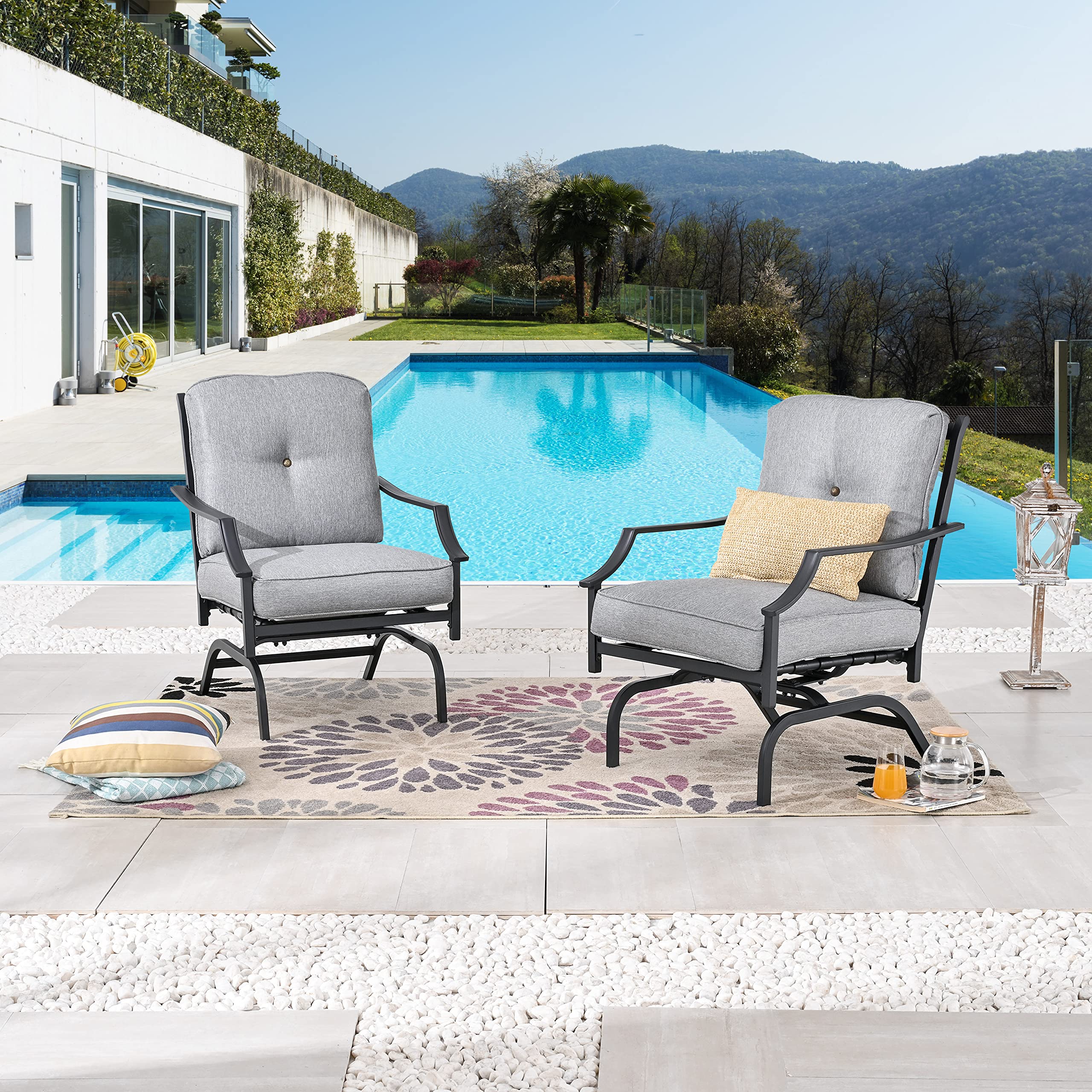 LOKATSE HOME 2 Pieces Outdoor Conversation Furniture Patio Bistro Armchair Set Metal Single Dining Cushion, 2 Chairs, Grey