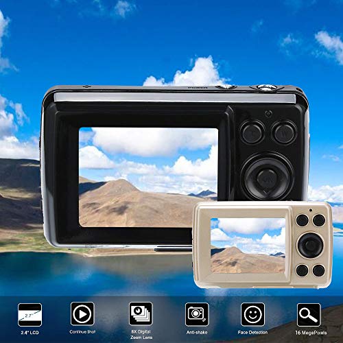 XBKPLO Digital Camera Point and Shoot, 2.4HD Screen Digital Camera 16MP Anti-Shake Face Detection Camcorder Blank, Recording HD 1280P Resolution Videos