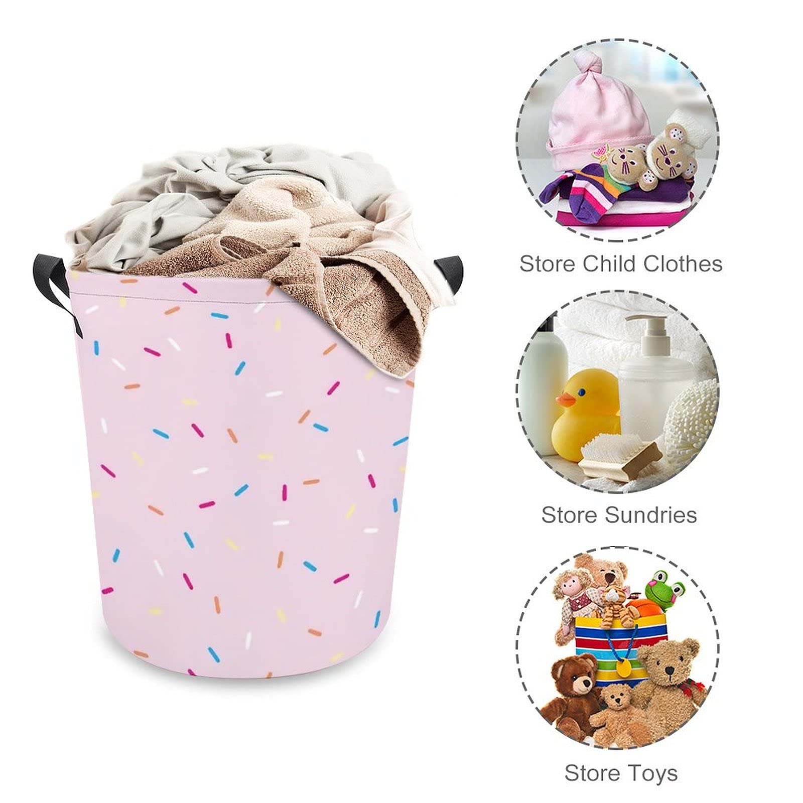 Pink Ice Cream Sprinkles Laundry Storage Basket Waterproof Foldable Laundry Hamper with Handles for Baby Nursery College Dorms Kids Bedroom