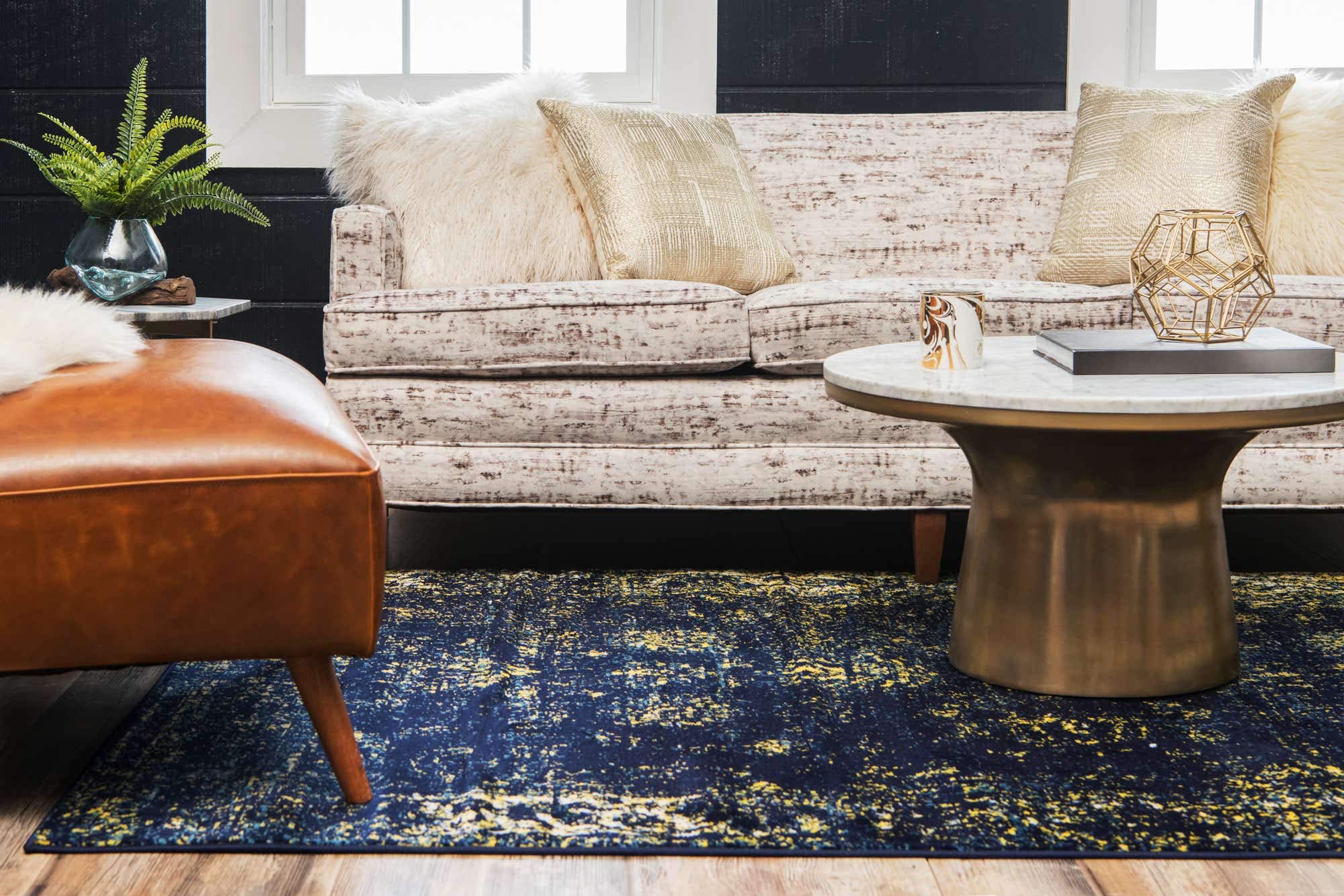Unique Loom Sofia Collection Area Rug - Casino (5' 3" x 8' Rectangle, Navy Blue/ Yellow)