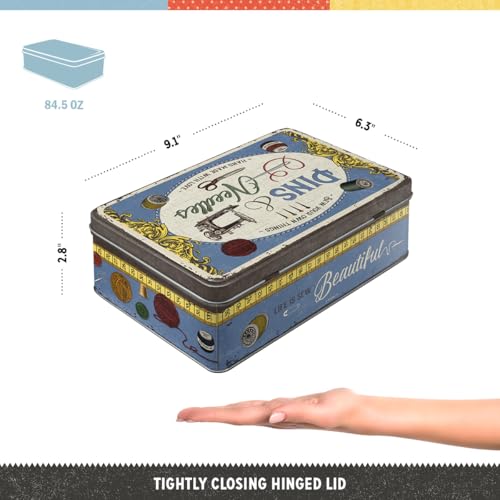 Nostalgic-Art Retro storage tin box flat, 84.5 oz, Pins & Needles Sewing Box β Gift idea for your home, metal can with lid, vintage design