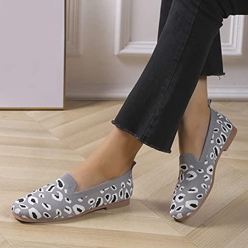 FASDNENDYS Ladies Fashion Leopard Print Breathable Knitted Flat Comfortable Casual Shoes Toddler Sandals