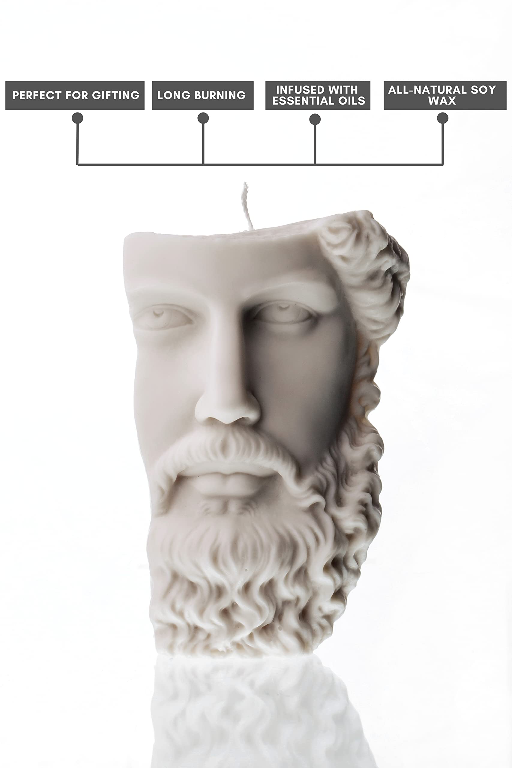 LAWA Greek Face Candle - Large Beautiful David Scented Soy Wax Pillar Candle Elegant Bubble Aesthetic Candle Housewarming Gift Home Room Shelf Decor Idea White