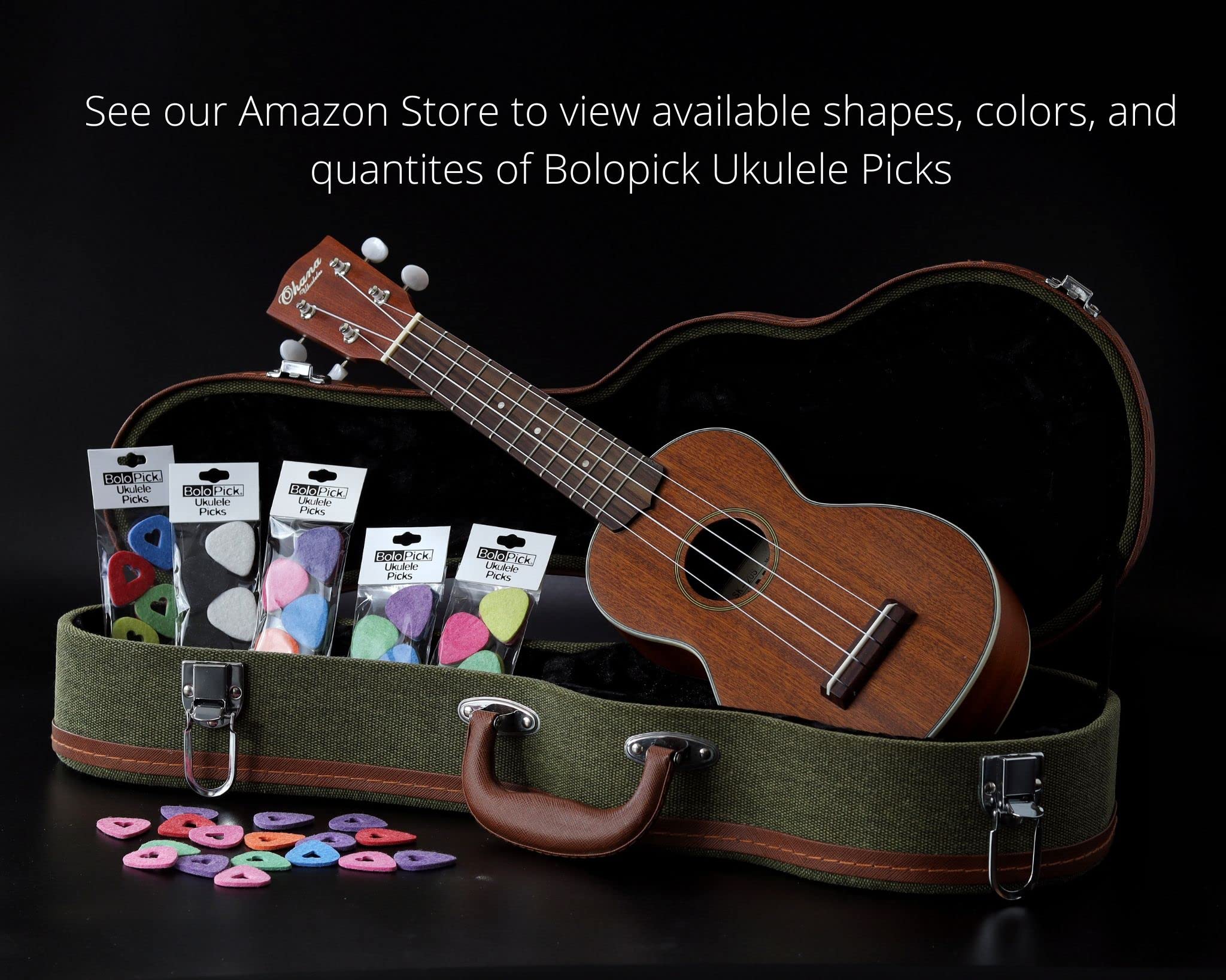 Ukulele Picks, BoloPick 12 Pack Original Recipe Black Felt Uke Picks for Ukulele, Guitar, Bass, Autoharp, Banjo