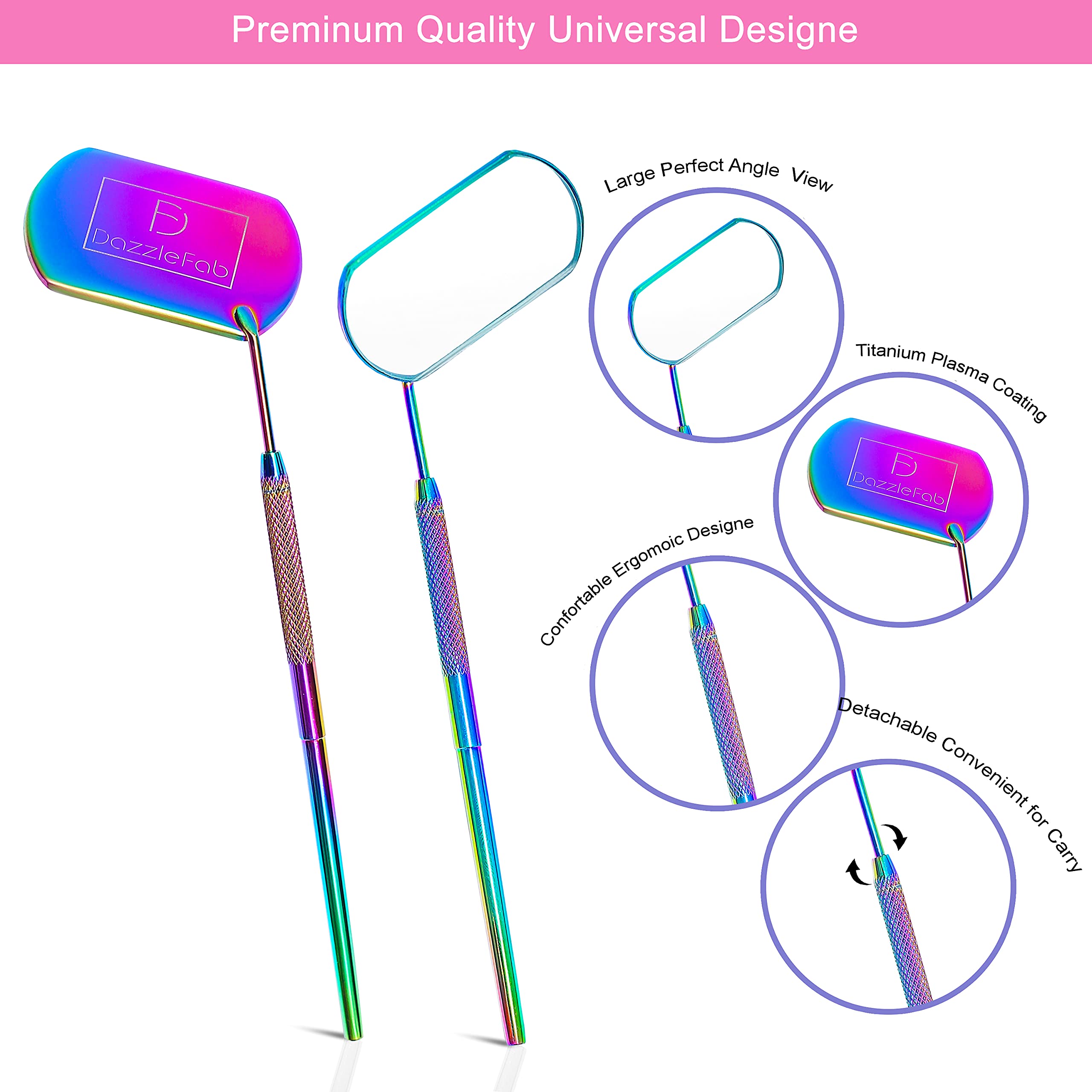 DazzleFab Lash Mirror, for Eyelash Extensions Stainless Steel Detachable Beautiful Large Eyelash Mirror, Tool Premium Quality Rainbow