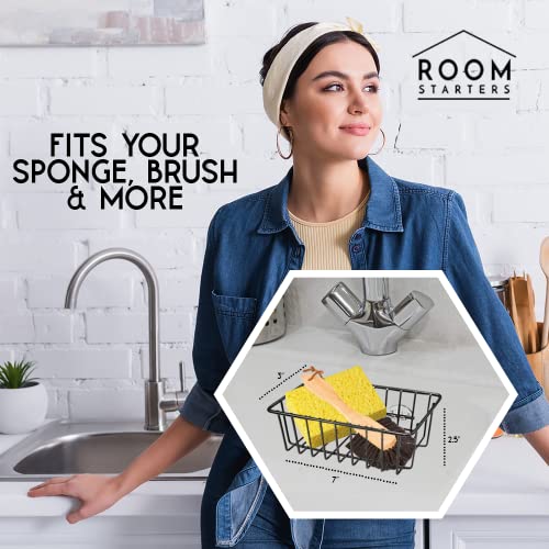 Sponge Holder for Kitchen Sink | Kitchen Sink Sponge Holder - Kitchen Sink Caddy - Dish Sponge Holder by ROOM STARTERS (Black)