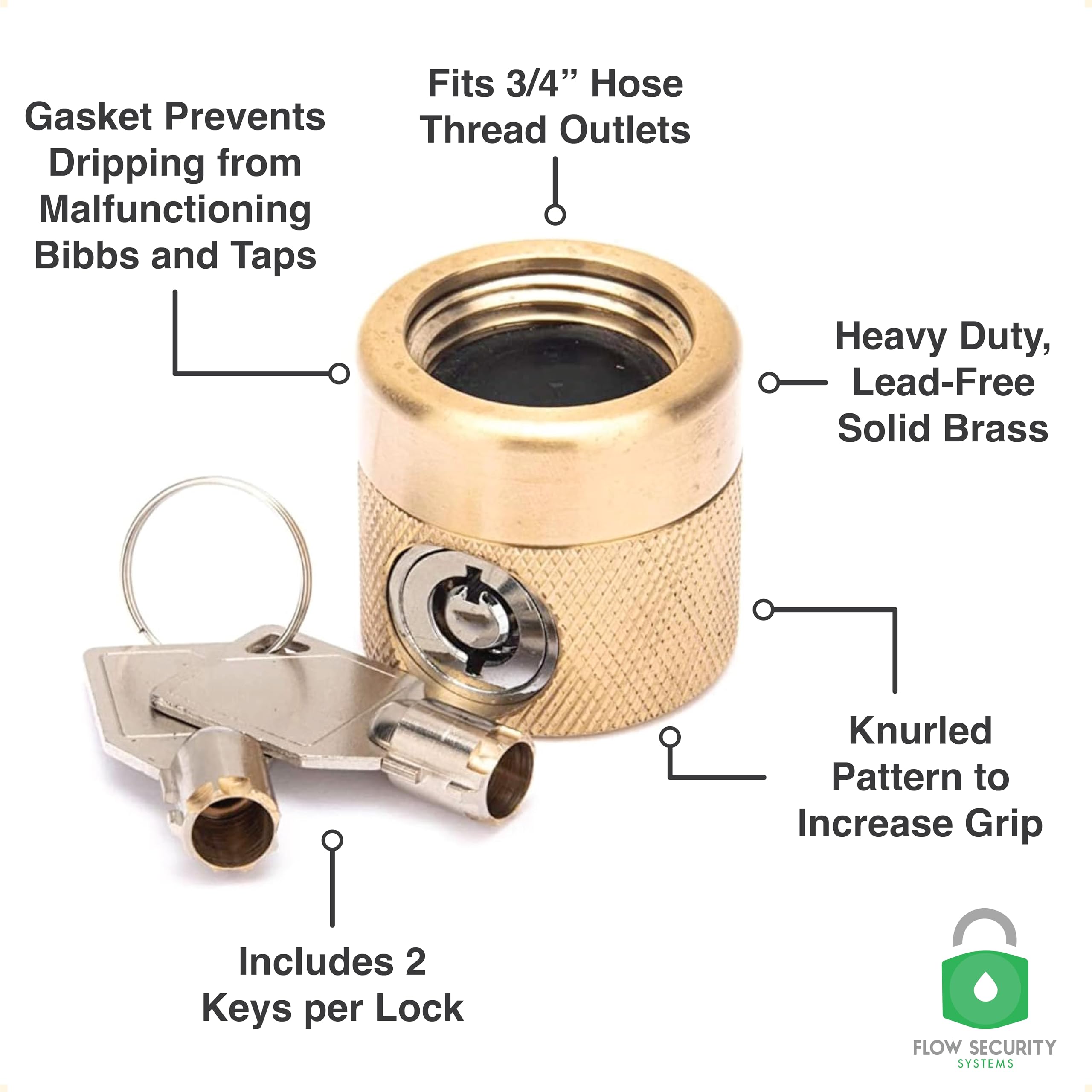 Flow Security Systems The FaucetLock | Heavy Duty Brass Construction | Prevents Water Theft & Secures Outdoor Bibbs | Promotes Water Conservation | Keyed The Same | FSS 50 | 1 Pack
