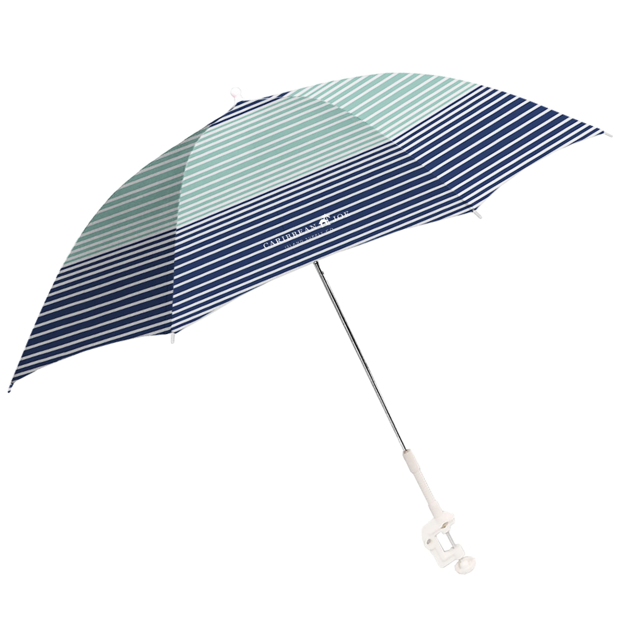 CARIBBEAN JOE Beach Umbrella for Chair, Adjustable and Universal Clamp On Beach Umbrella with UV Protection, 48 Inch Arc, Horizon Stripe