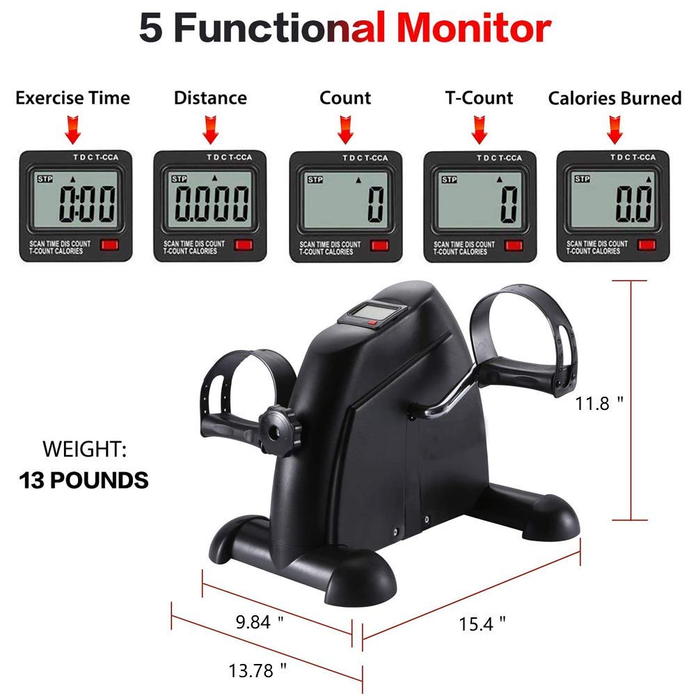 DECELI Under Desk Bike Pedal Exerciser - Portable Mini Exercise Bike for Arm/Leg Exercise, Mini Exercise Peddler with LCD Display(Black)