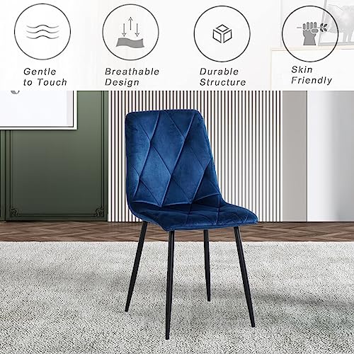 KATBOC Blue Velvet Dinner Chairs Set of 4, Modern Velvet Dining Room Chairs, Kitchen Chairs with Upholstered Cushion Seat for Home Kitchen Restaurant