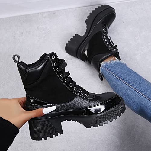 FASDNENDYS Medium Boots Boot Women's Shoes Casual Buckle Fashion Heel Leather Womens Boots with Memory Foam Black