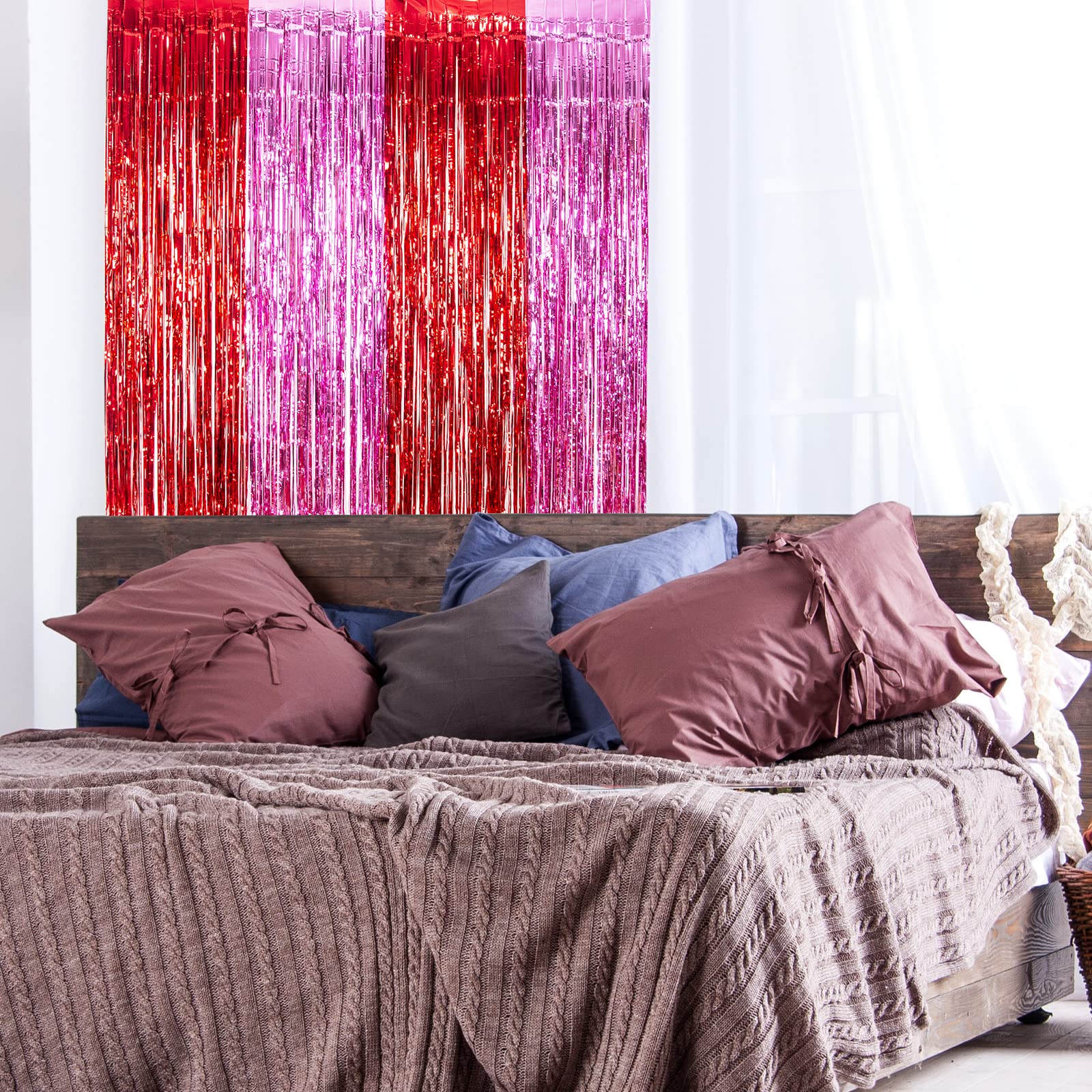 LOLStar 3 Pack Valentines Foil Fringe Curtains Valentine's Day Party Decorations 3.3X6.6 ft Red Pink Tinsel Material Curtain Photo Backdrop Streamer Backdrop for Valentines Day Decor Birthday Wedding