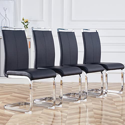 nikxun Modern Dining Chairs Set of 4 pcs Armless Side Chairs with Sturdy Metal Legs,PU Leather Padded Seat High Back for Living Kitchen Dining Room Office Waiting Room,Leisure,Wedding (Black+PU)