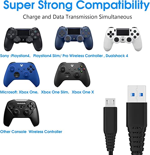 PS4 Controller Charger Cable,Playstaion 4 Charging Cord 10ft 2Pack for Sony Playstaion 4,PS4 Slim/Pro,Dualshock 4,Xbox One/One X,Micro USB High Speed Data Sync Power Wire,Nylon Braided Extra Long