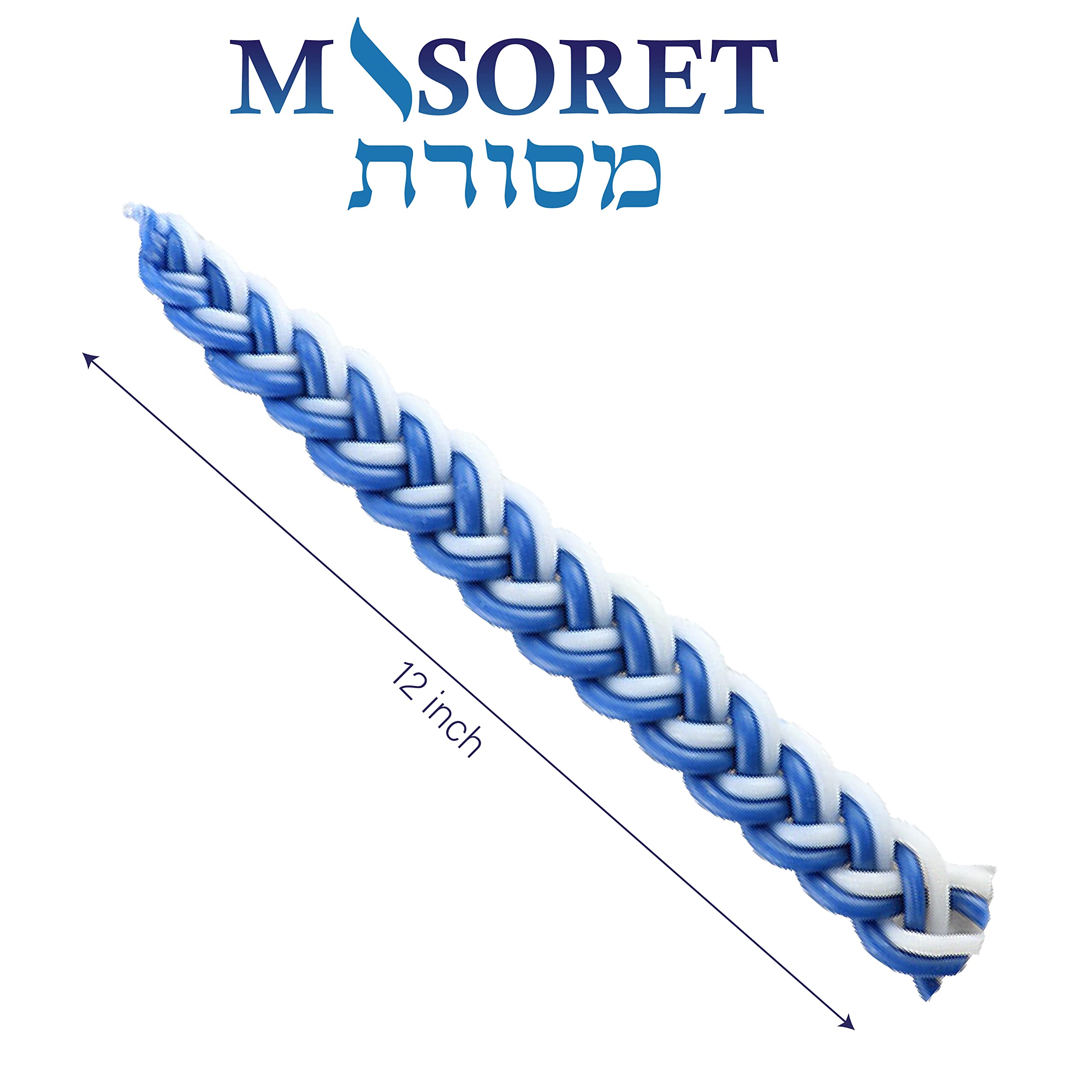 Masoret Set: Blue Havdalah Candle 11.8" with Glass Besamim Holder 2.4" 1.6" with Laser-Cut Plaque