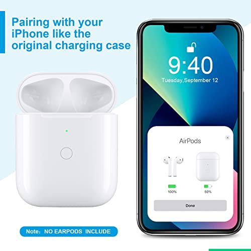 Wireless Charging Case Compatible with AirPods 1&2, Charger Replacement for Air Pods 660mAh Battery and Bluetooth Pairing Button, NO Earbuds, White, Standard