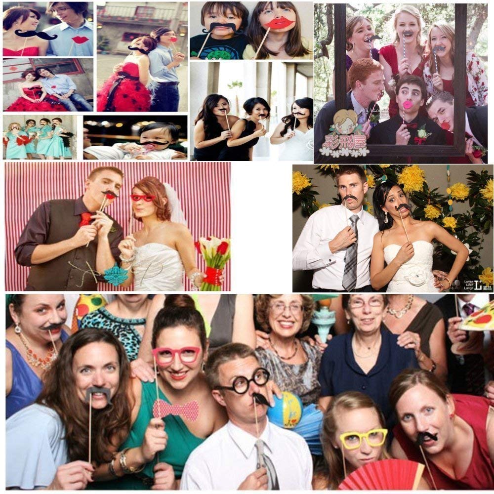 Valentine's Day Photo Booth Props Mustache on Stick Heart Angel with Sticks for Valentine's Day Wedding Bridal Party Supplies