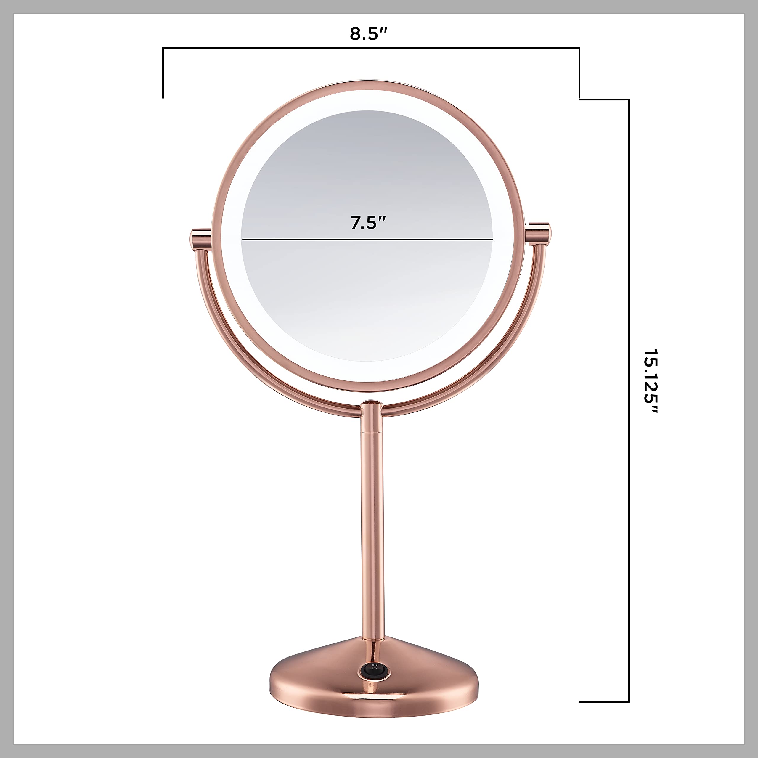 Conair Reflections Double-Sided LED Lighted Vanity Makeup Mirror, 1x/10x magnification, Rose Gold finish
