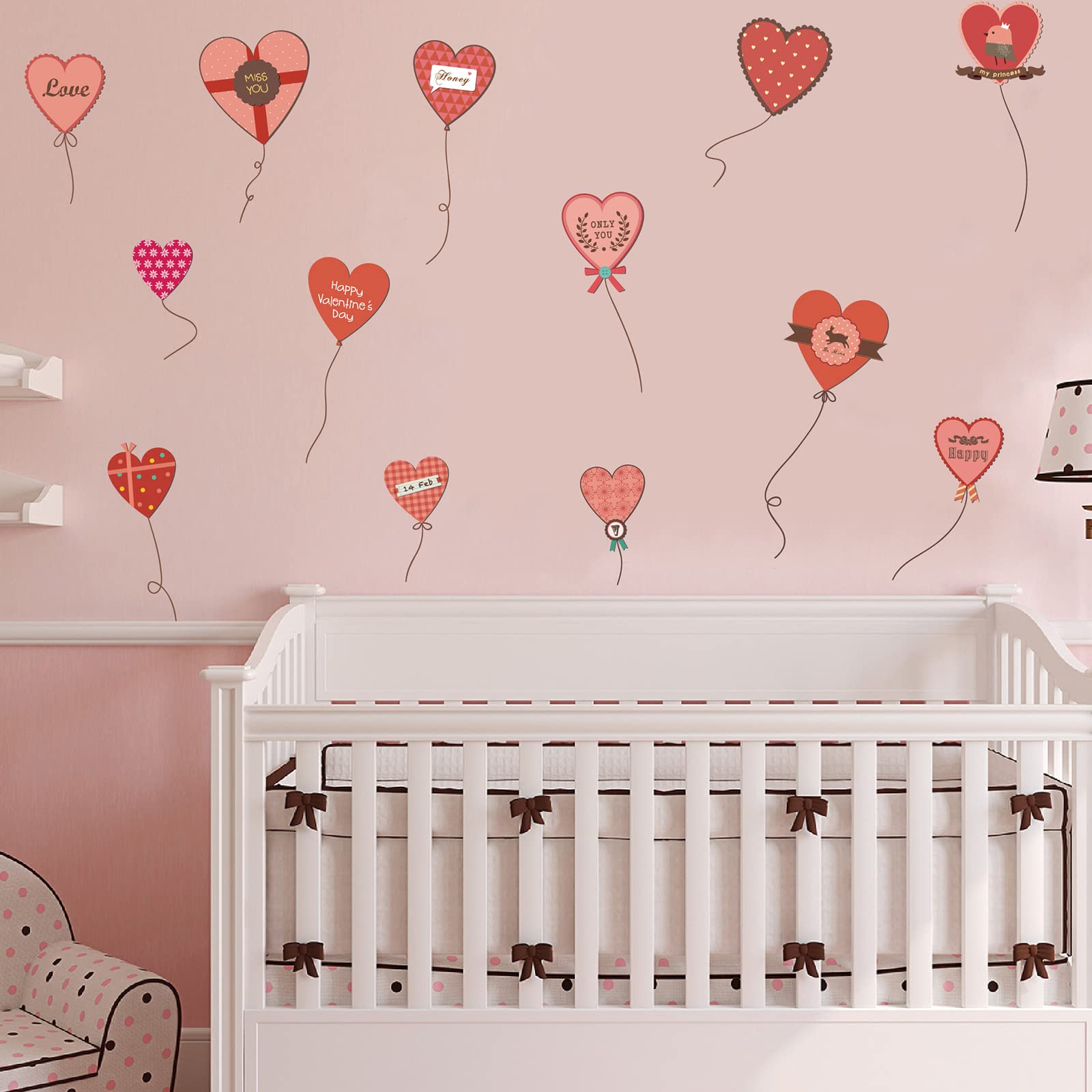 Valentine's Day Wall Decals Heart-Shaped Balloon Wall Stickers DIY Removable Mural for Nursery Baby Room Bedroom Doors Windows Valentine's Day Party Wall Decor