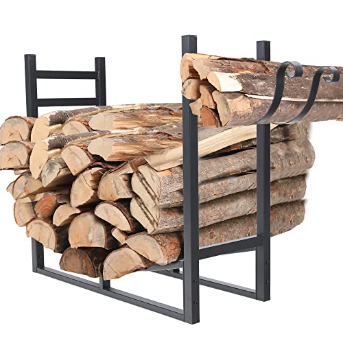 GREEN PARTY Firewood Rack with Kindling Holder, 3ft Heavy Duty Metal Firewood Holder, 30" Tall Indoor/Outdoor Log Rack Wood Holder for Fireplace Kindling Wood Storage and Wood Stove Accessories