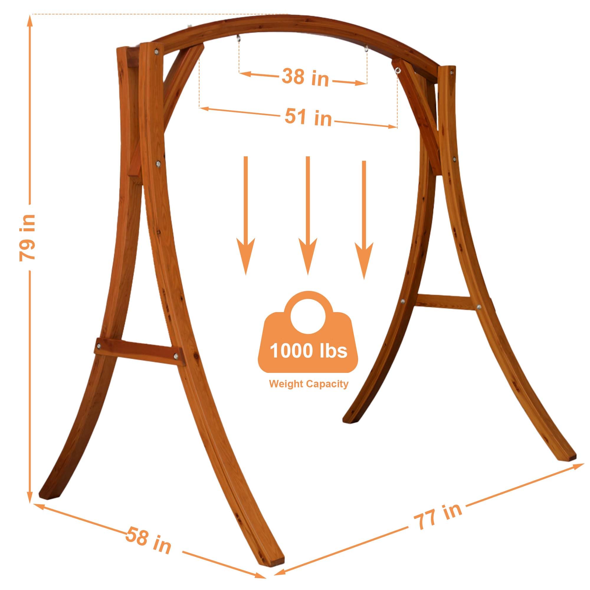Lazy Daze Hammock Heavy Duty Wooden Curved Frame Swing Stand for Adults Kids, Sturdy Indoor and Outdoor A-Frame Porch Swing Bench Stand,Weight Capacity 1000 LBS