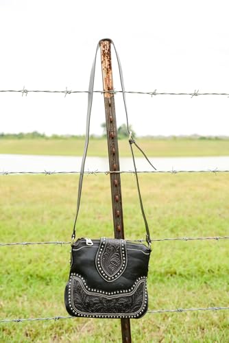 Concealed Carry Tooled Leather Crossbody Purse - Coffee