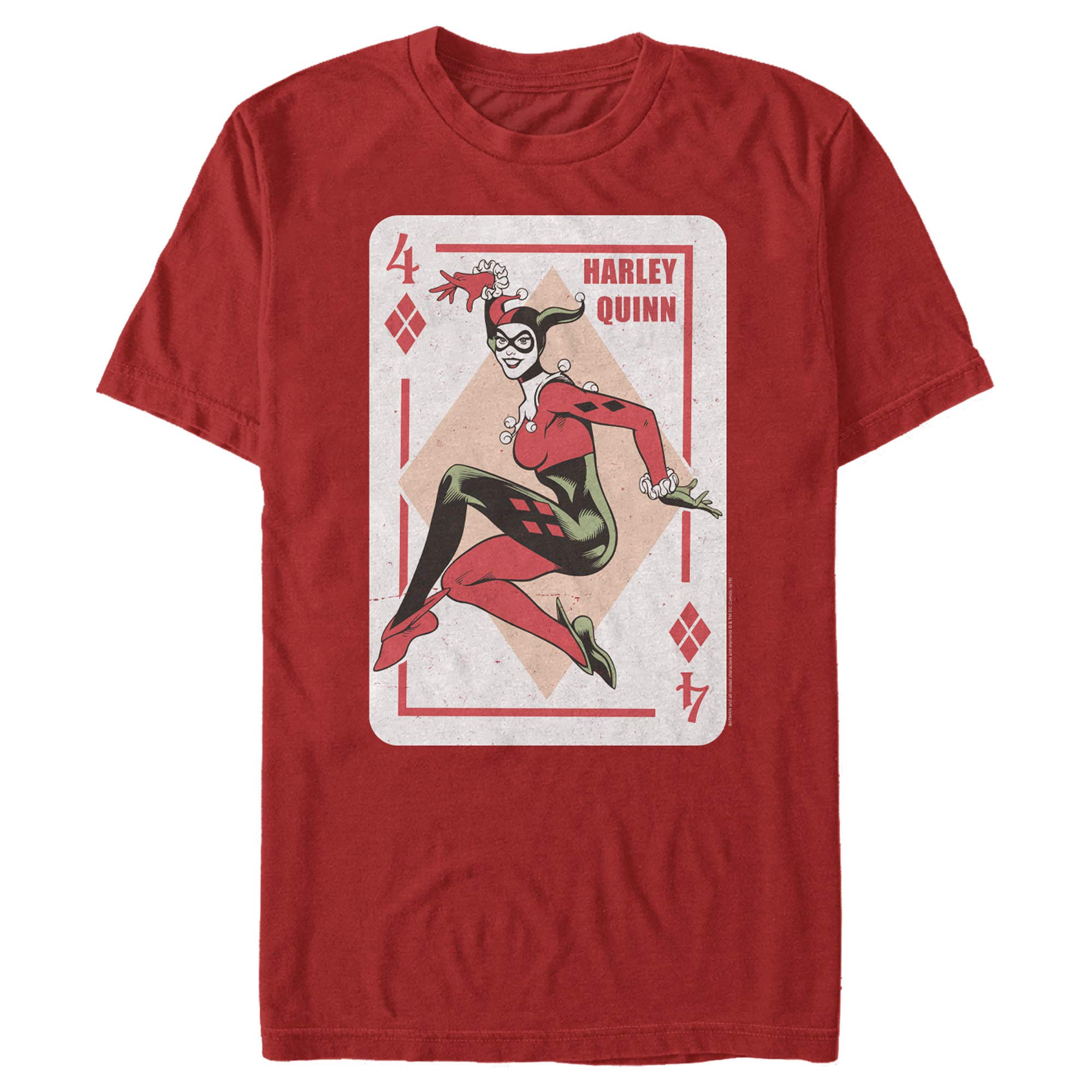 DC Comics Mens Harleyq Playing Card T-Shirt, Red, X-Large US