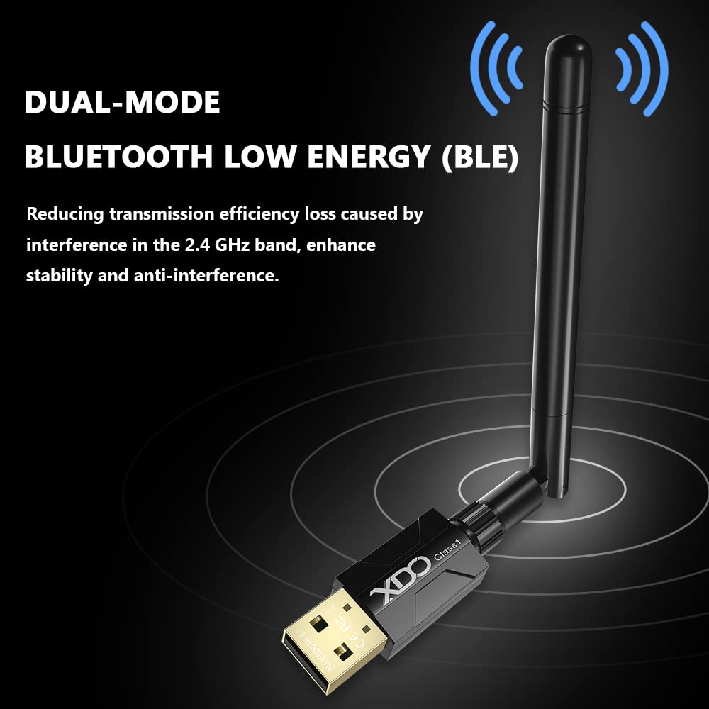 Long Range Bluetooth Adapter for PC, XDO Class 1 USB Adapter 5.1+EDR, 328FT/100M Wireless Transfer Transmitter Receiver for Bluetooth Mouse Keyboard Speakers Headphones Support Win11/10/8/7