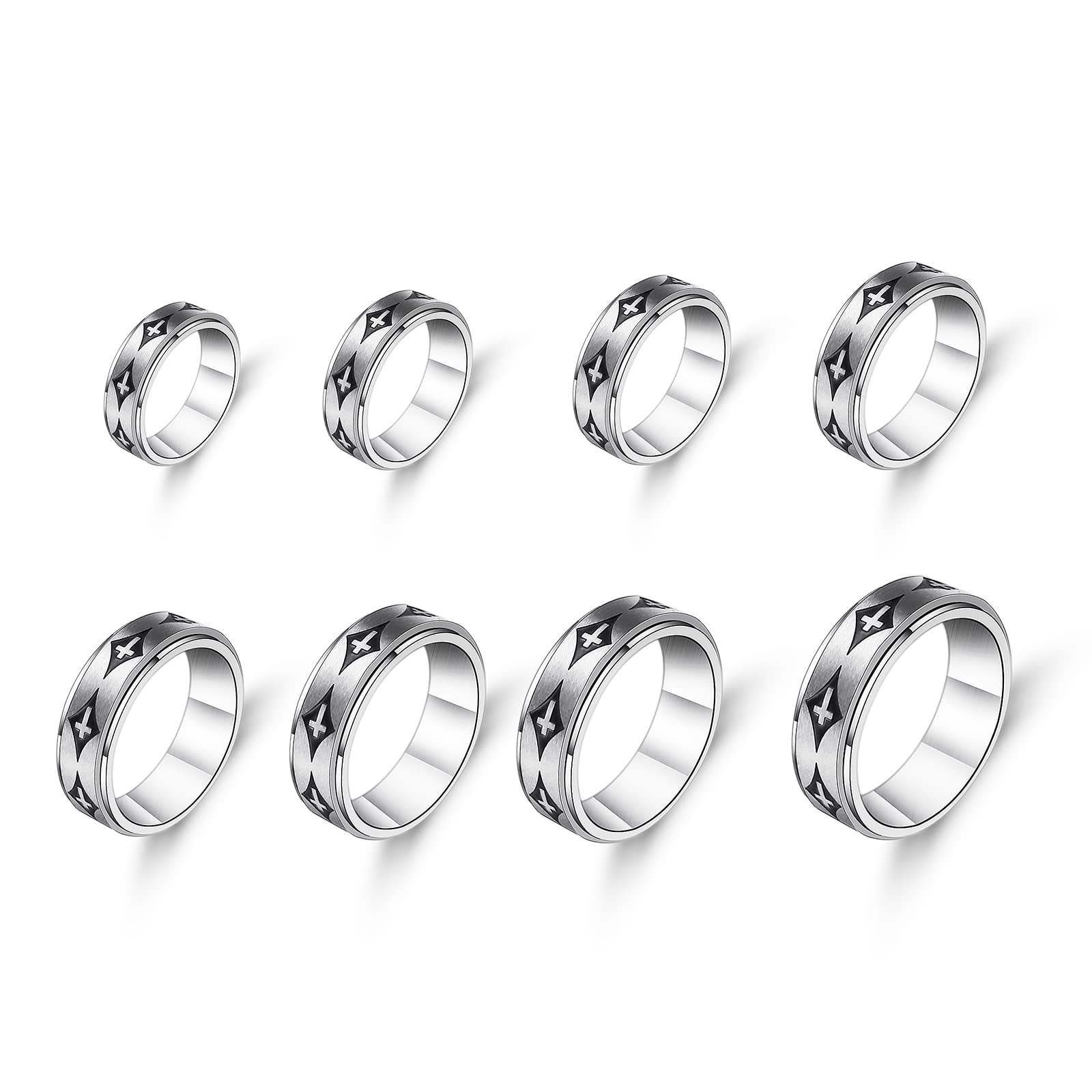 COLORFUL BLING 8MM Stainless Steel Anxiety Ring Fidget Spinner Rotating Cross Ring Stress Relieving Christian Prayer Religious Jewelry for Women Men Size 6-13-8