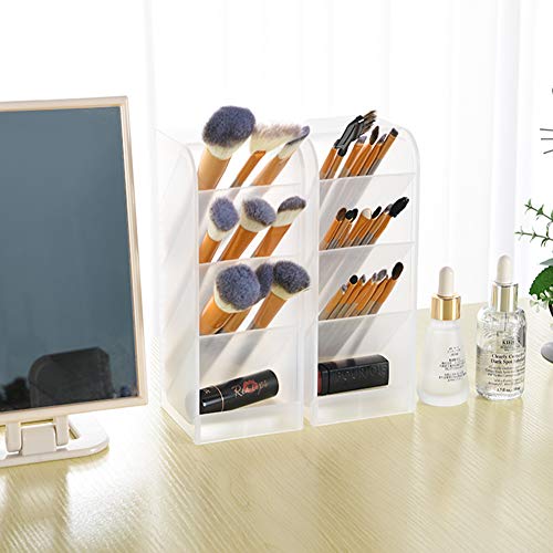 Marbrasse 3 Pcs Big Desk Organizer- Pen Organizer Storage for Office, School, Home Supplies, Translucent White Pen Storage Holder, High Capacity, Set of 3, 12 Compartments (White Big Pen Holder)