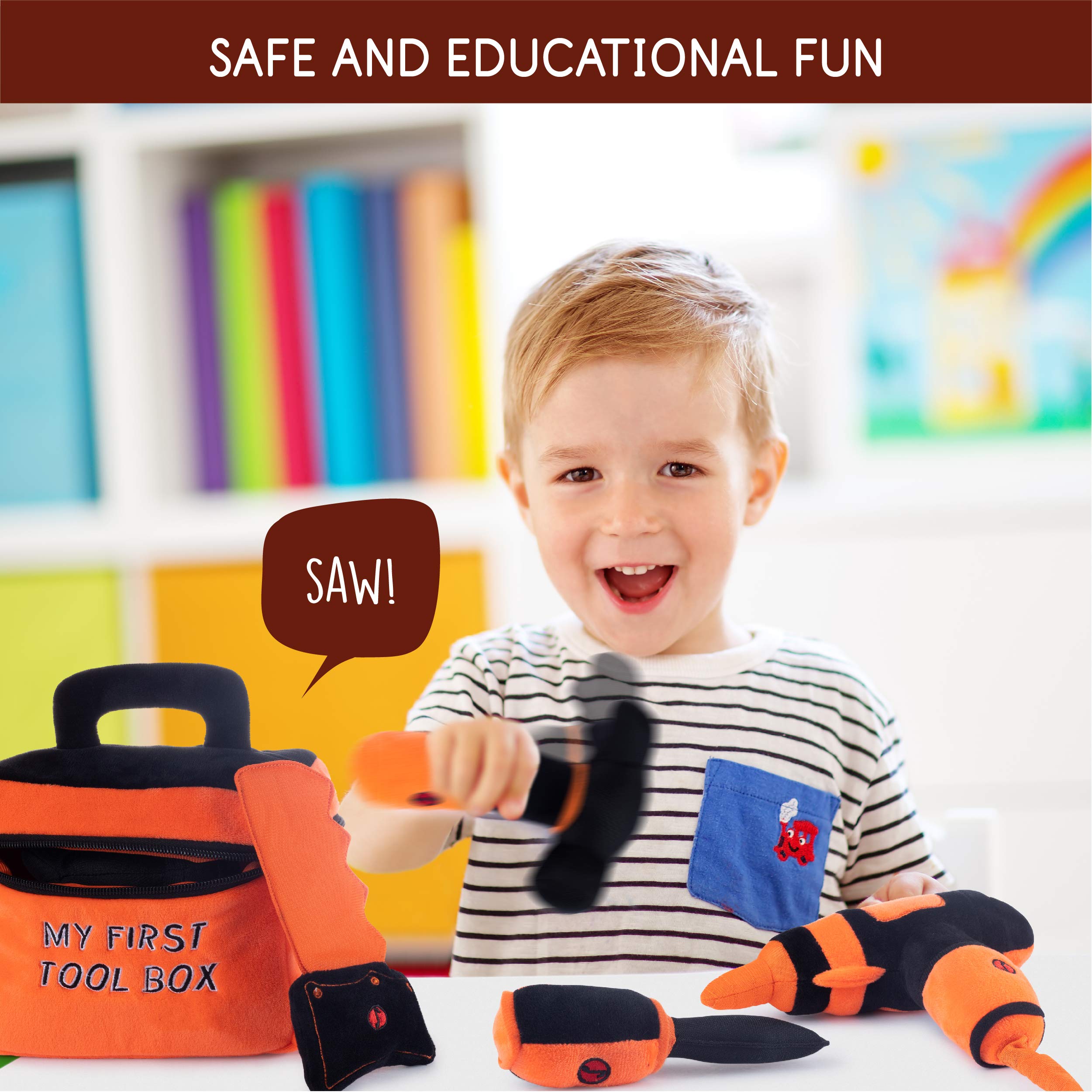 Talking Plush My First Toy Tool Box Set for Toddlers | Includes Cuddly Hammer, Handsaw, Screwdriver, Vibrating Hand Drill, & Zippered Tool Box with Cool Sounds