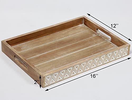 Dugunusu Farmhouse Wood Decorative Tray 16''X12'', Rustic Serving Tray, Tray for Ottoman, Coffee Table, Kitchen Counter, Crafts, Display (Rectangle Brown)