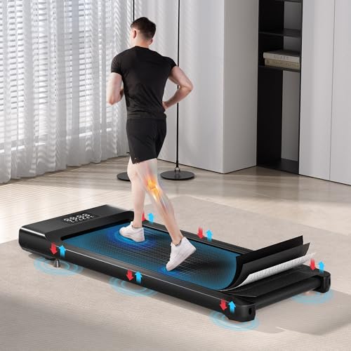 DeerRun Walking Pad, Smart Under Desk Treadmill for Home/Office, Portable Walking Treadmill 2.5HP, Walking Jogging Machine with 300 lbs Weight Capacity, APP/Remote Control, LED Display