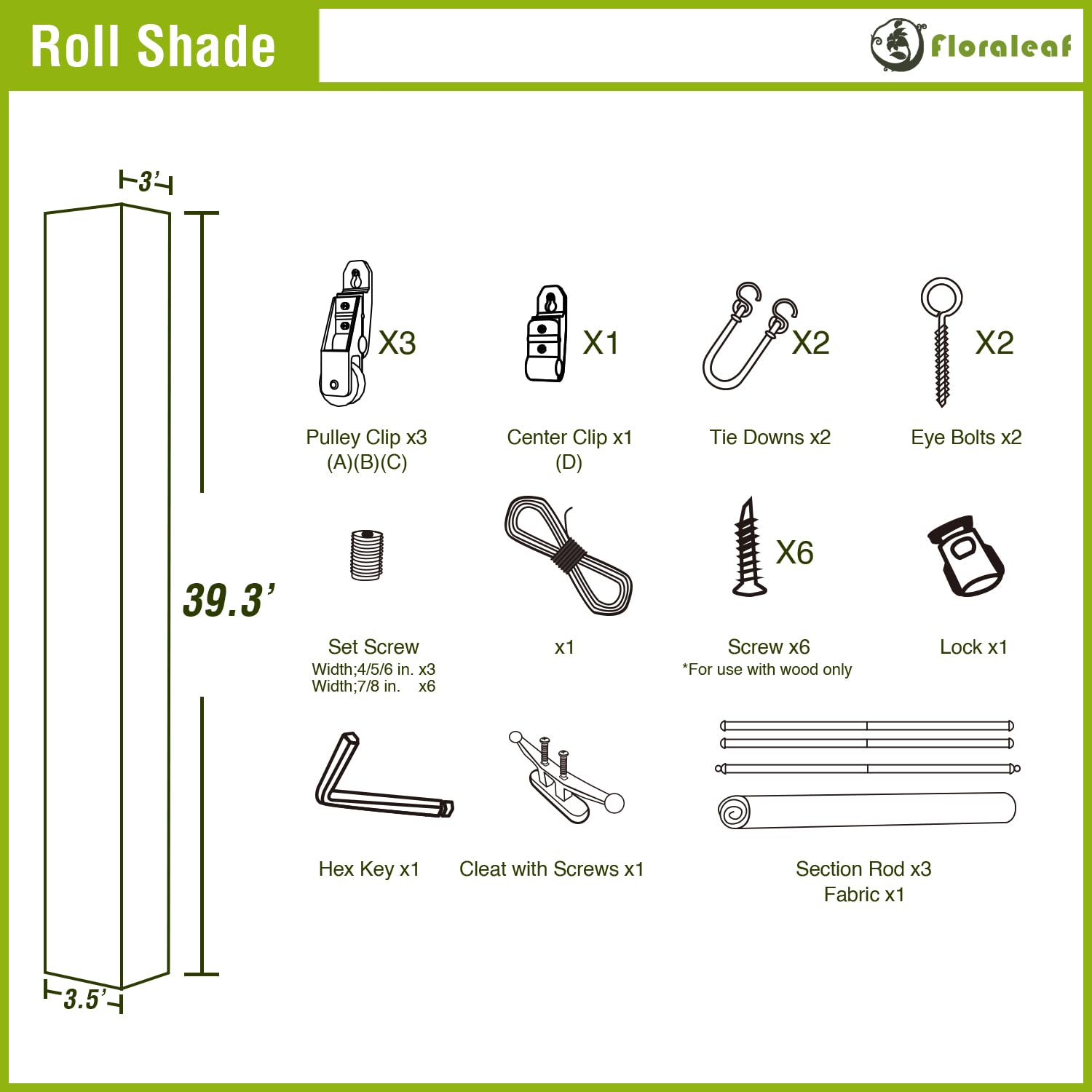 FLORALEAF Outdoor Roller Shades 7'W x 6'H Window Blinds for Porch Screen Deck Pergola Patio Balcony Gazebo Privacy Sunshade Roll Up Outdoor, Light Grey