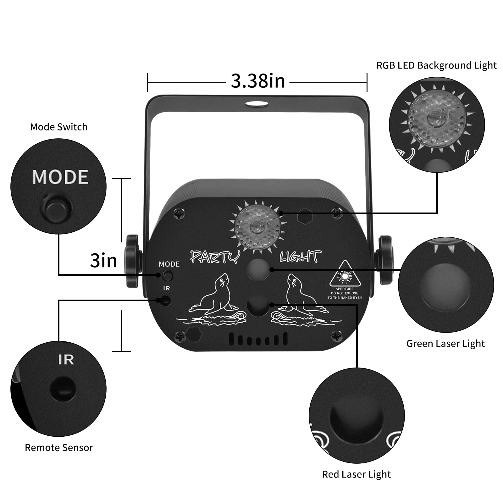 DJ Disco Stage Party Lights, U`King RGB LED Strobe Laser Light for Parties, Built-in Powered 9-26 Hours Battery Playing with Remote Control for Weddings Parties Stage Lighting
